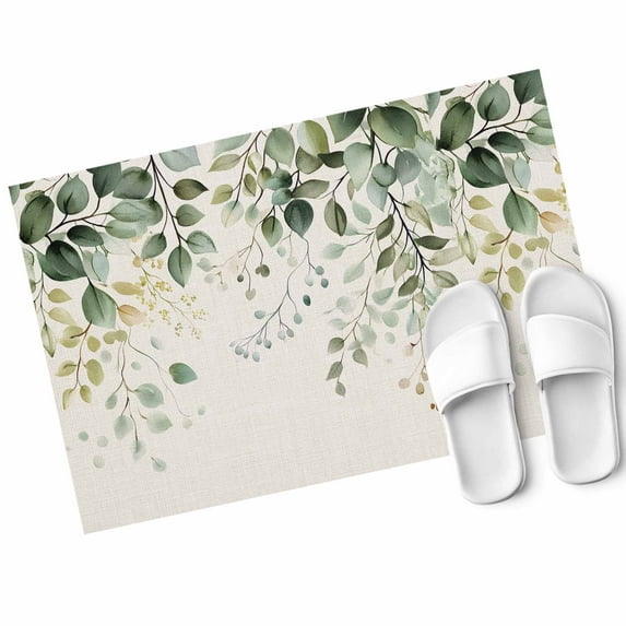 Eucalyptus Leaf Door Mat Country Plant Linen Texture Non Slip Absorbent ...