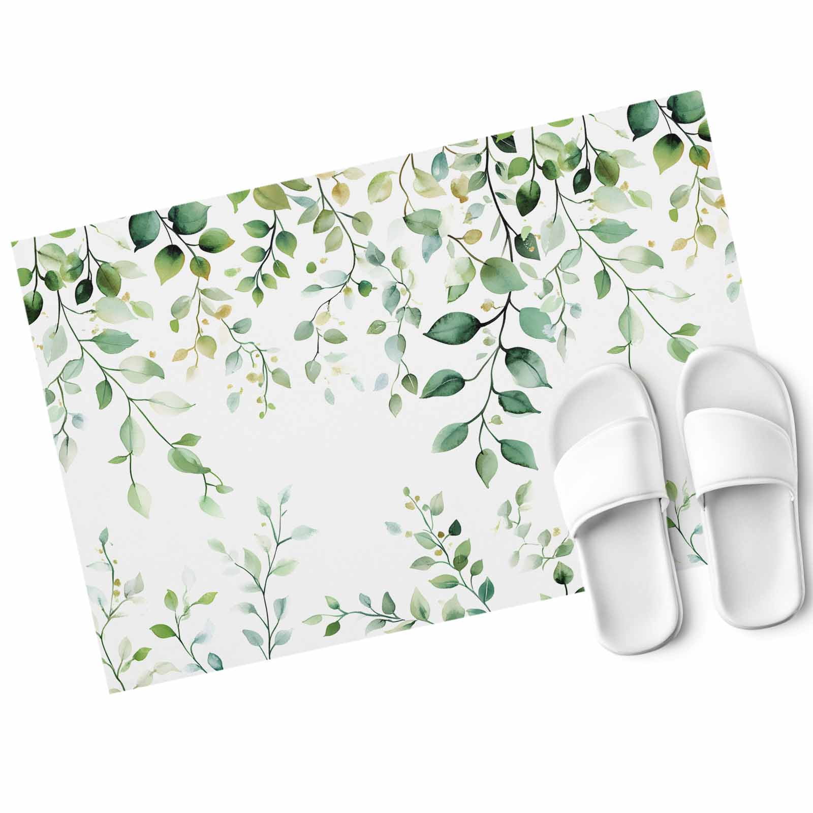 Eucalyptus Leaf Door Mat Watercolor Green Plant Country Non Slip ...