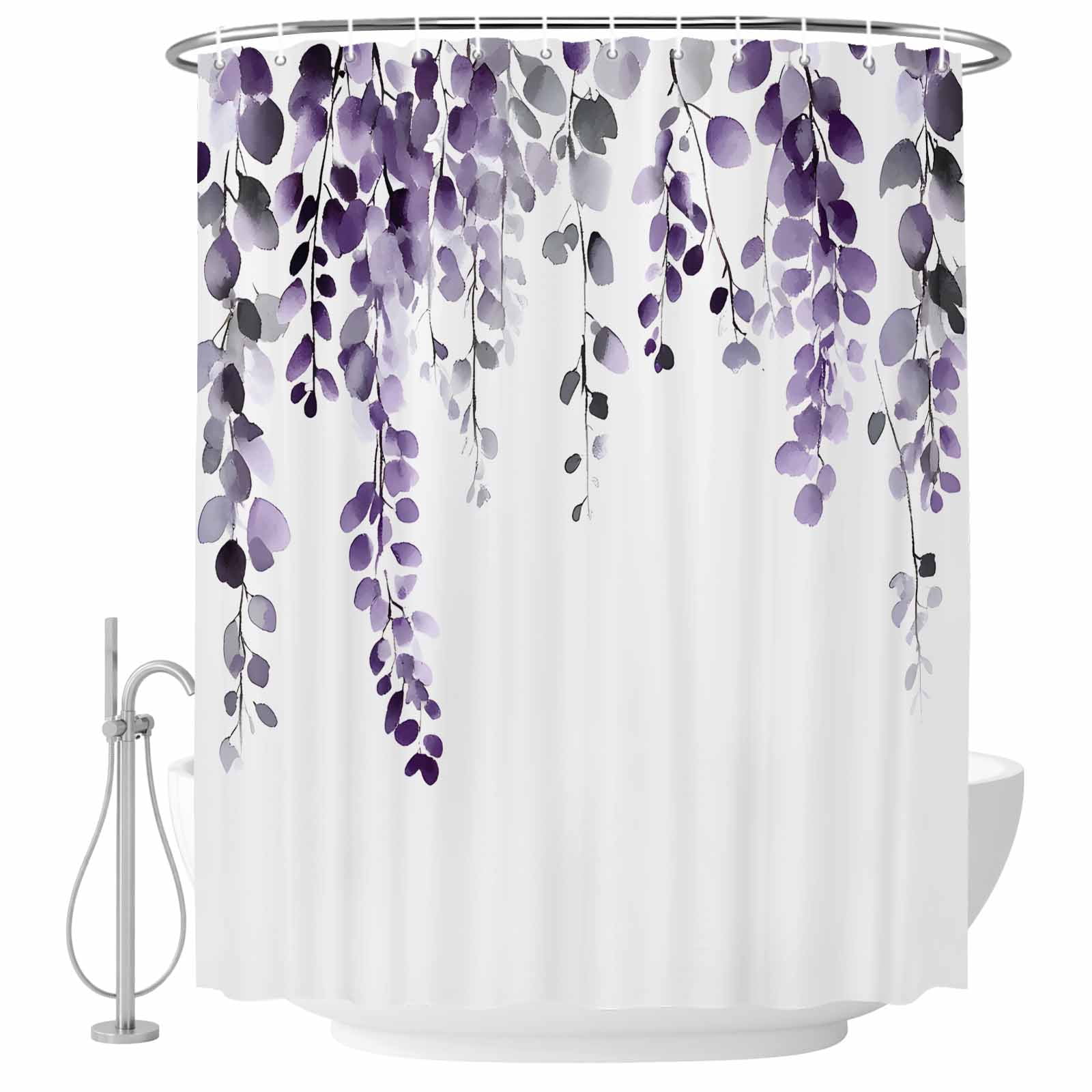Eucalyptus Leaf Fabric Shower Curtain Purple Leaves Washable Shower ...