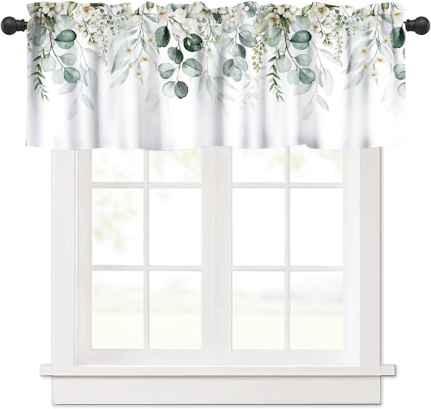 Eucalyptus Leaf Floral Window Valance Curtain, Pring Sage Green ...