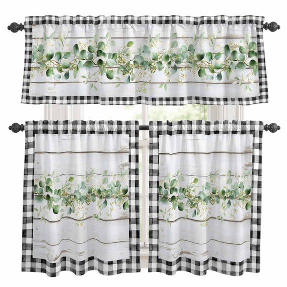 Eucalyptus Leaf Kitchen Curtains Set for Windows, Watercolor Spring ...