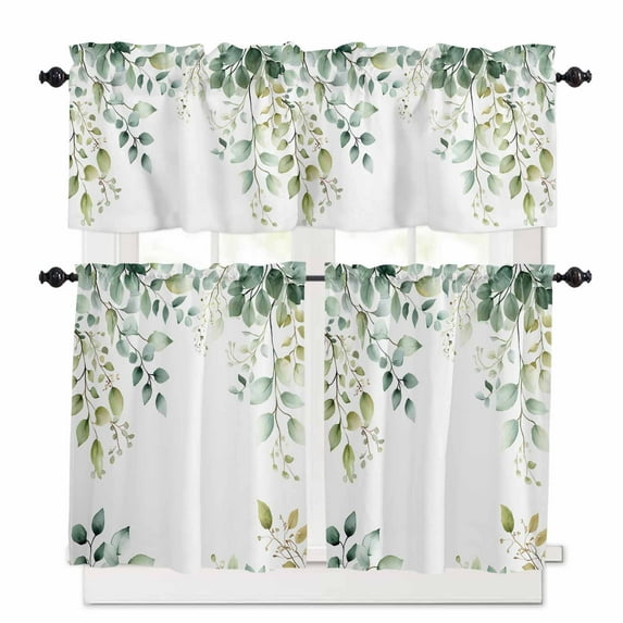 Eucalyptus Leaf Kitchen Curtains Valance and Tier Set Country Green ...