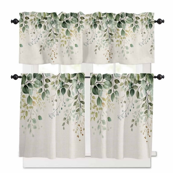 Eucalyptus Leaf Kitchen Curtains Valance and Tier Set Country Plant ...