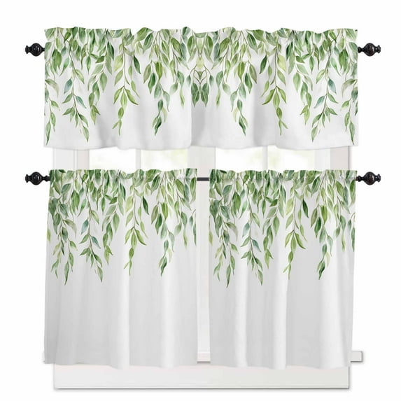 Eucalyptus Leaf Kitchen Curtains Valances and Tiers Set of 3 Vintage ...