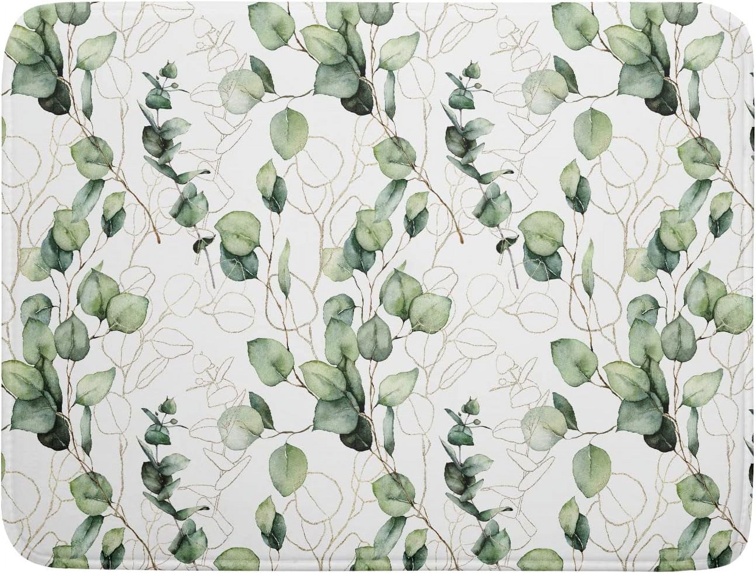 Eucalyptus Leaf Kitchen Drying Mats 18x24 Inches, Green and Gold ...