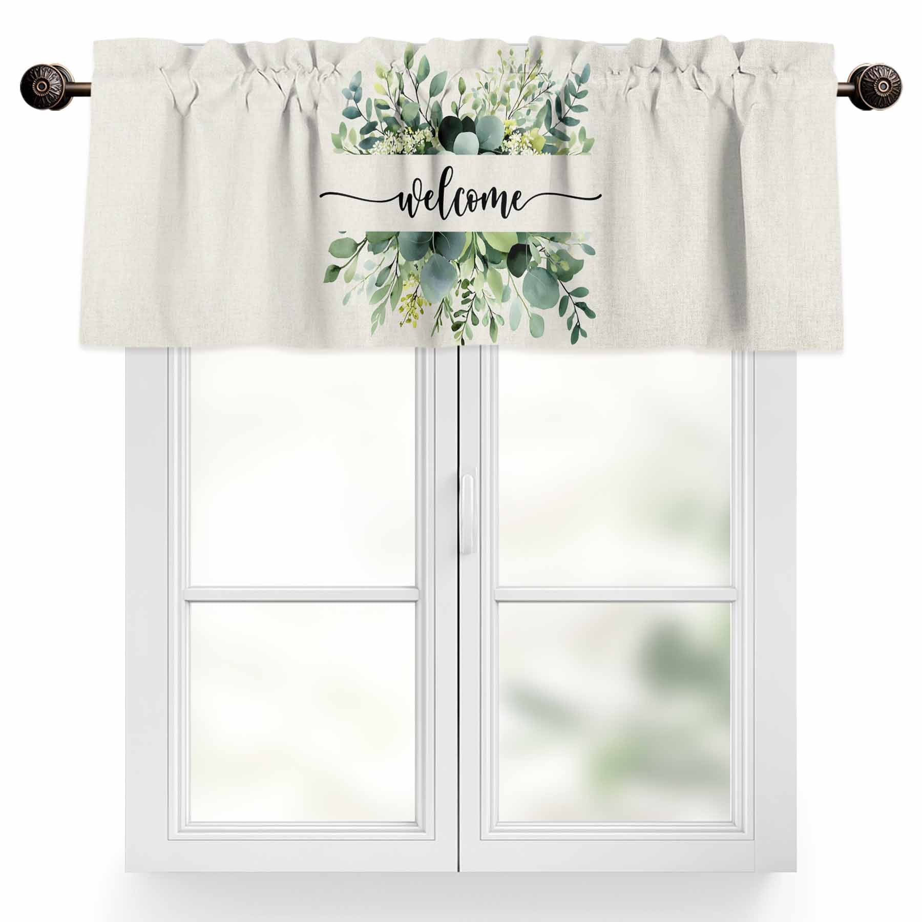 Eucalyptus Leaf Kitchen Valances for Windows Vintage Green Leaf Spring ...