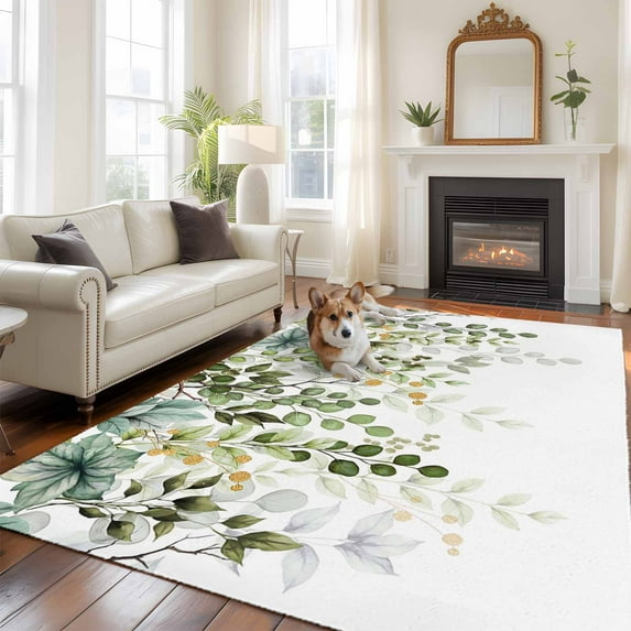 Eucalyptus Leaf Large Area Rugs 8x10 ft Sage Green Leaves Branch ...
