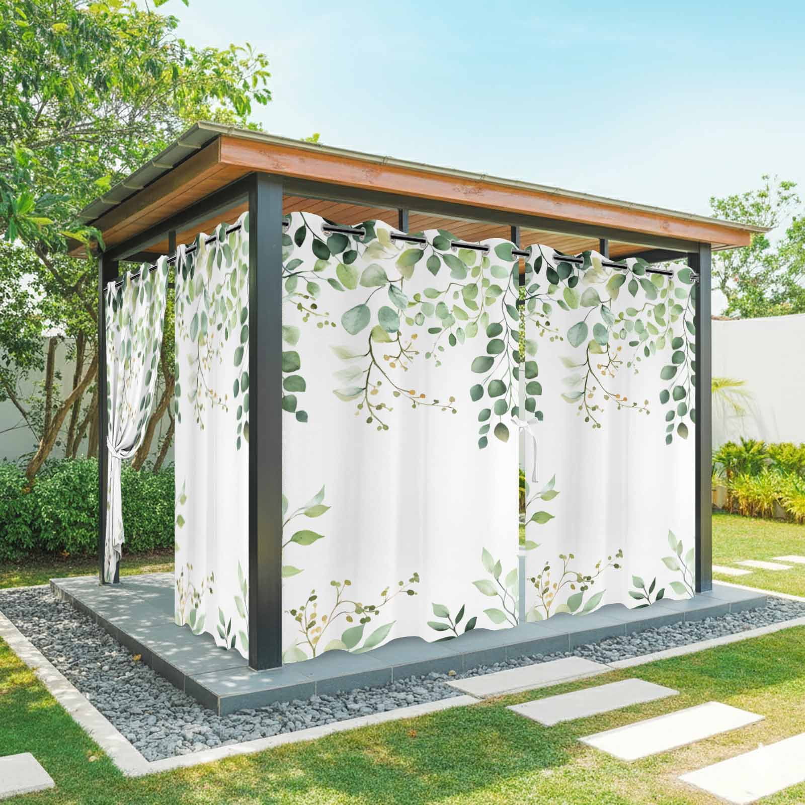 Eucalyptus Leaf Outdoor Curtains for Patio, Country Green Plant ...