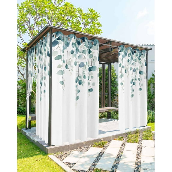 Eucalyptus Leaf Outdoor Curtains for Patio, Green Gradient Leaves ...