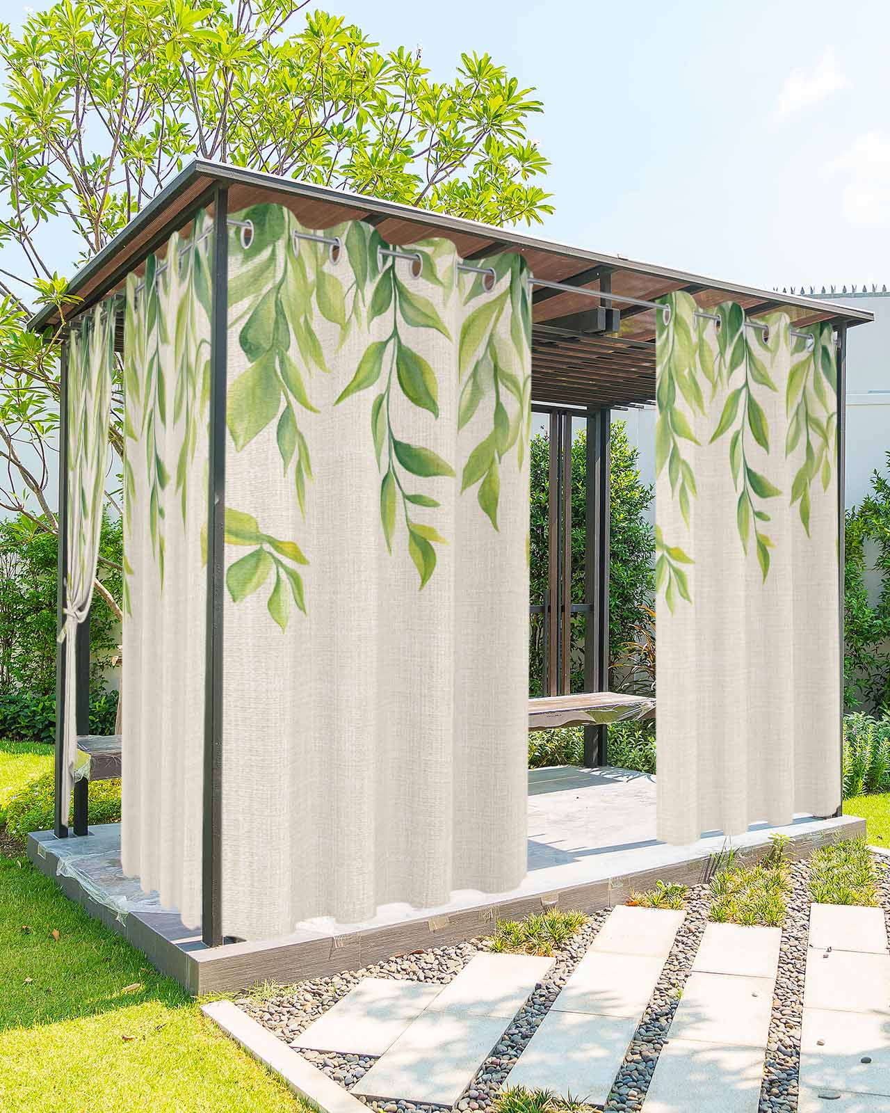 Eucalyptus Leaf Outdoor Curtains for Patio, Watercolor Sage Green ...