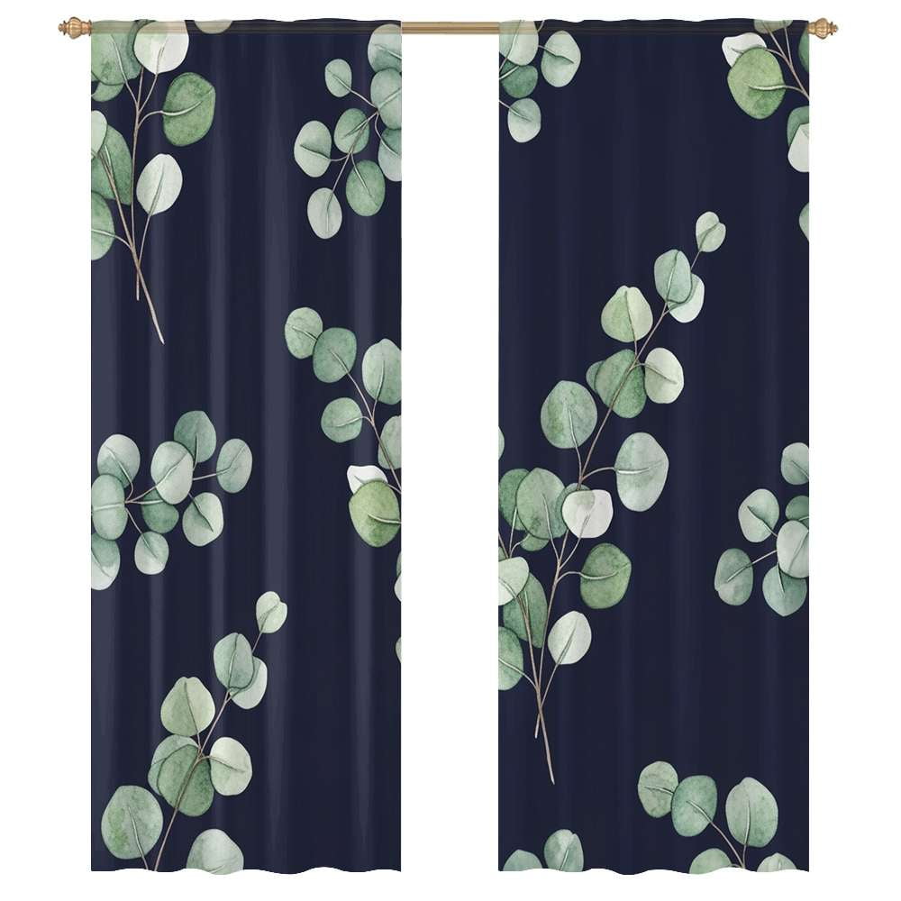 Eucalyptus Leaf Pattern Print Modern Tulle Window Curtains for Living ...