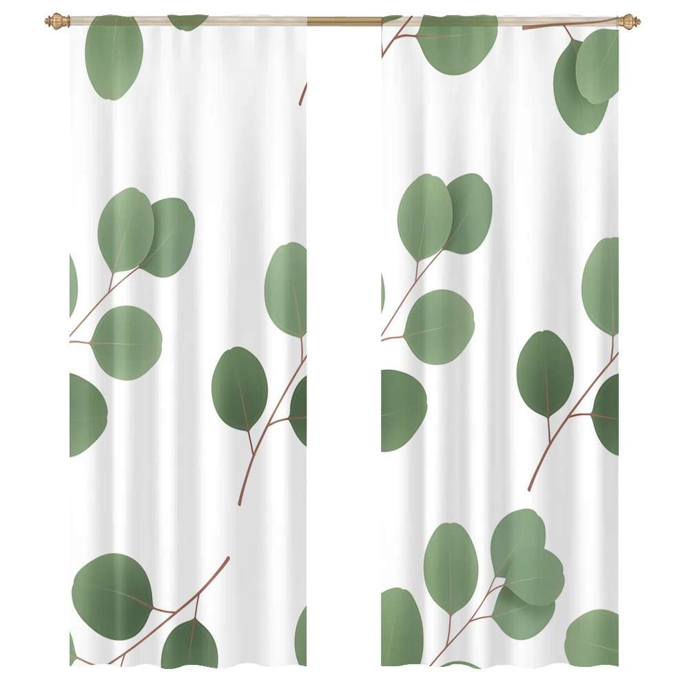 Eucalyptus Leaf Pattern Sheer Window Curtains for Living Room Kitchen ...