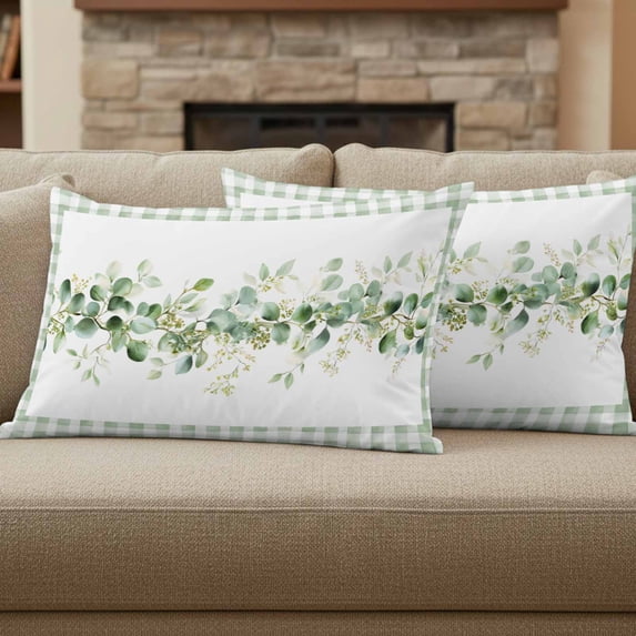 Eucalyptus Leaf Pillow Covers Set of 2, Watercolor Spring Green Leaf ...