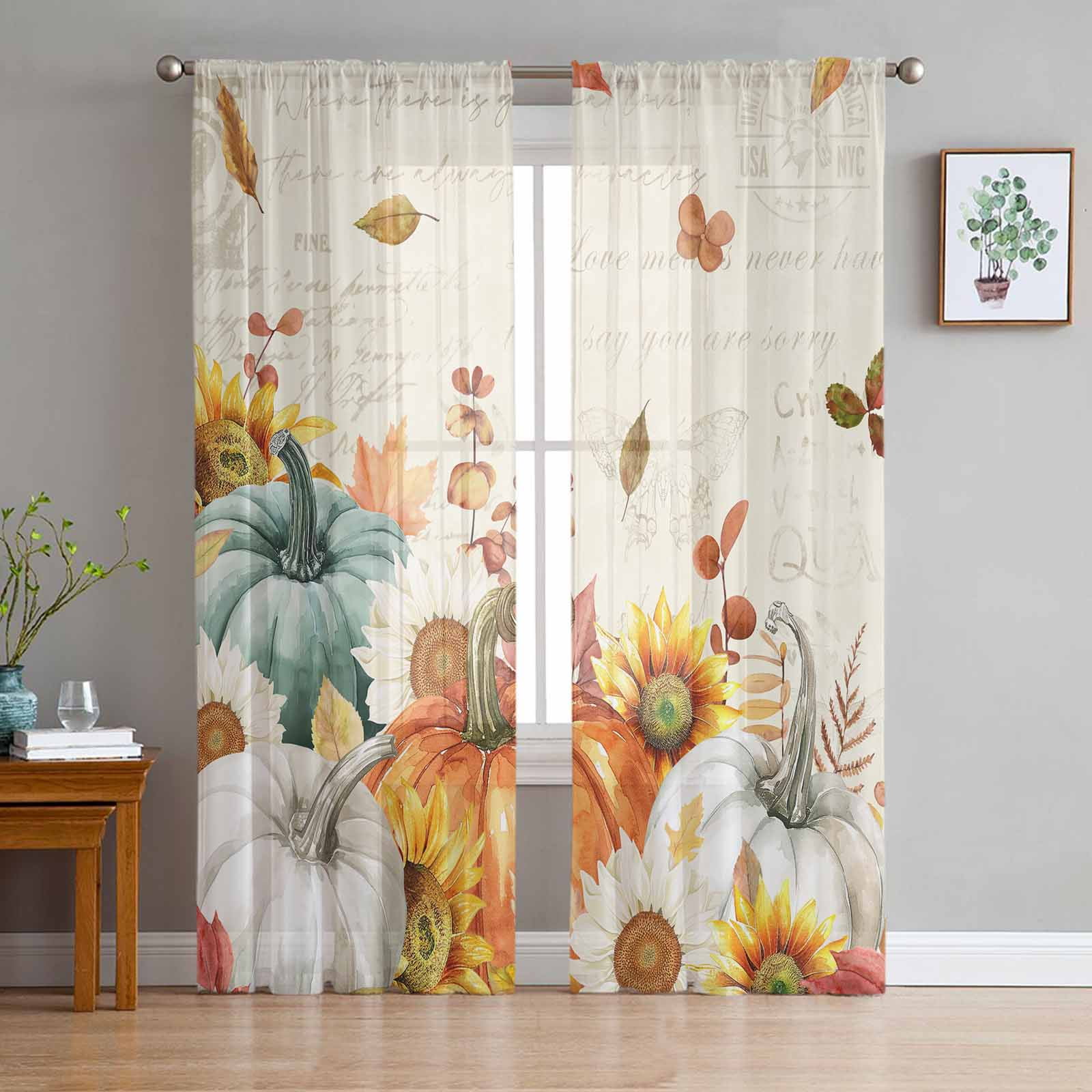 Eucalyptus Leaf Pumpkin Vintage Letter Curtains Living Room Bedroom ...