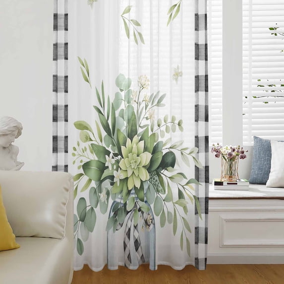 Eucalyptus Leaf Semi Sheer Curtains Drapes for Living Room,Bedroom ...