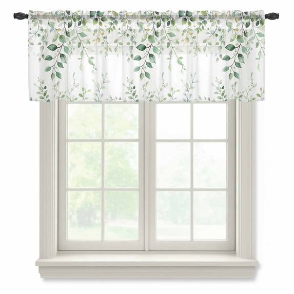 Eucalyptus Leaf Semi Sheer Valance Curtains Watercolor Green Plant ...