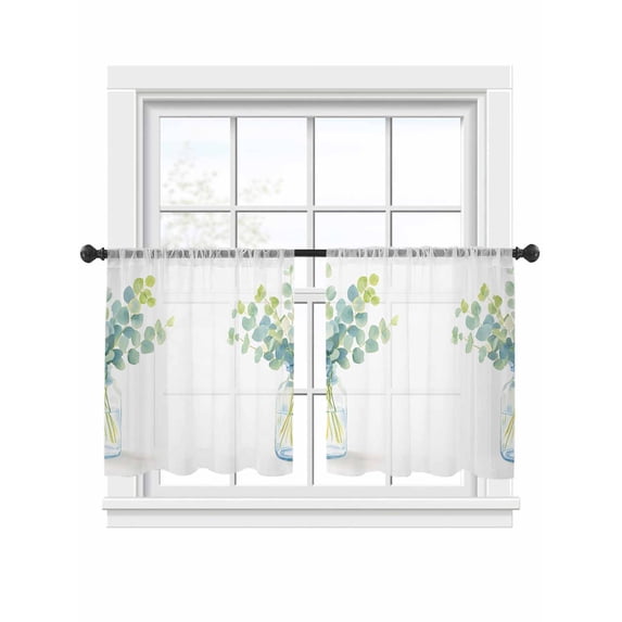 Eucalyptus Leaf Sheer Curtains 2 Panels Set Vintage Green Leaf Plant ...