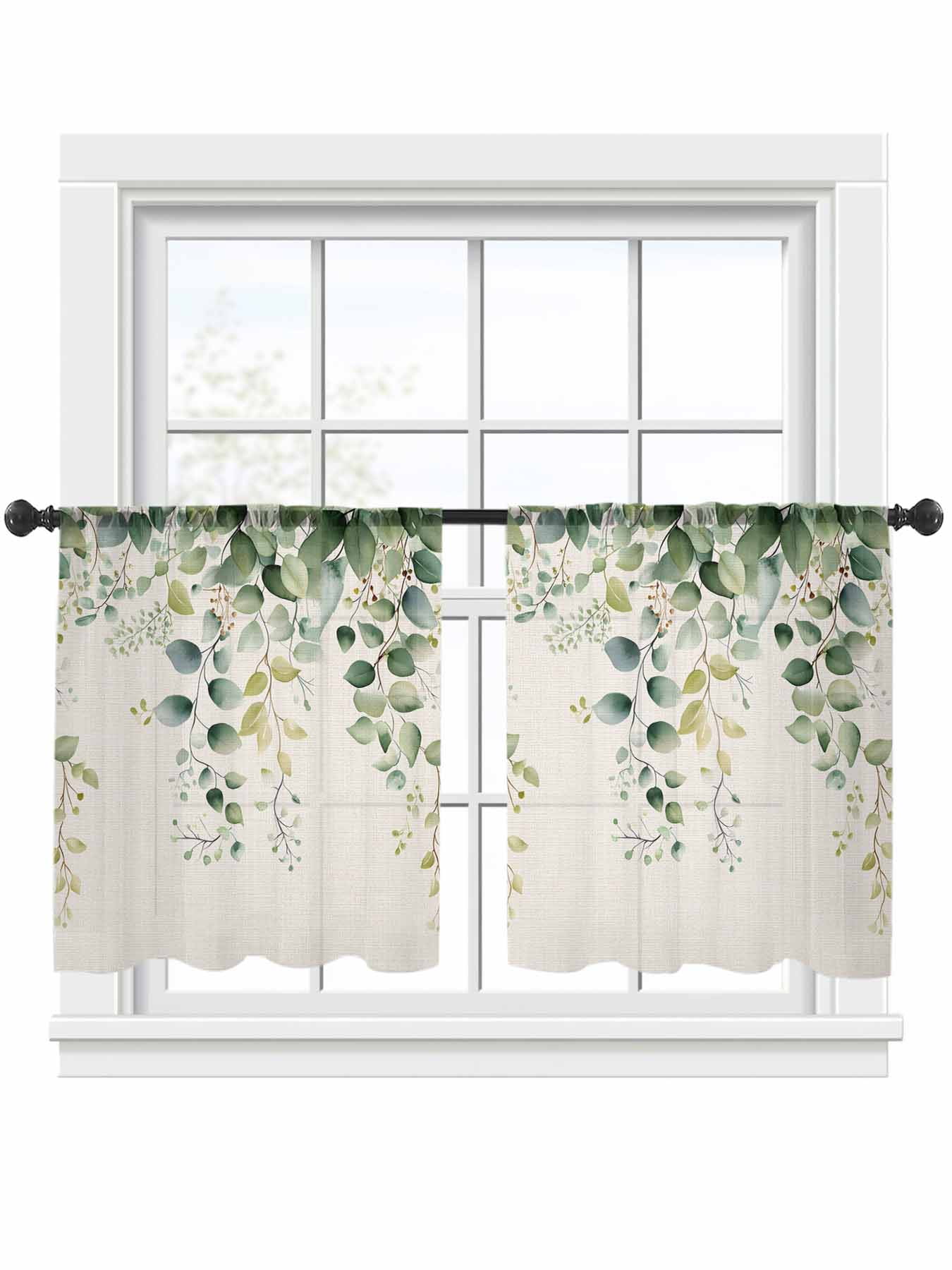 Eucalyptus Leaf Sheer Curtains 54 Inch Long 2 Panels, Country Green ...