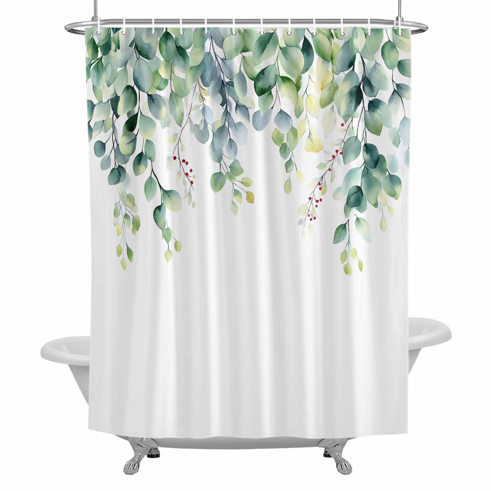 Eucalyptus Leaf Shower Curtain for Bathroom, Spring Green Plant Rustic ...