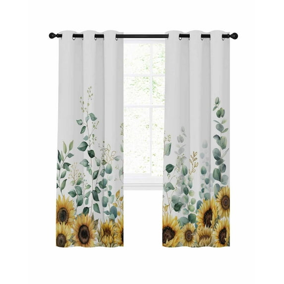 Eucalyptus Leaf Sunflower Blackout Curtains for Bedroom Living Room ...