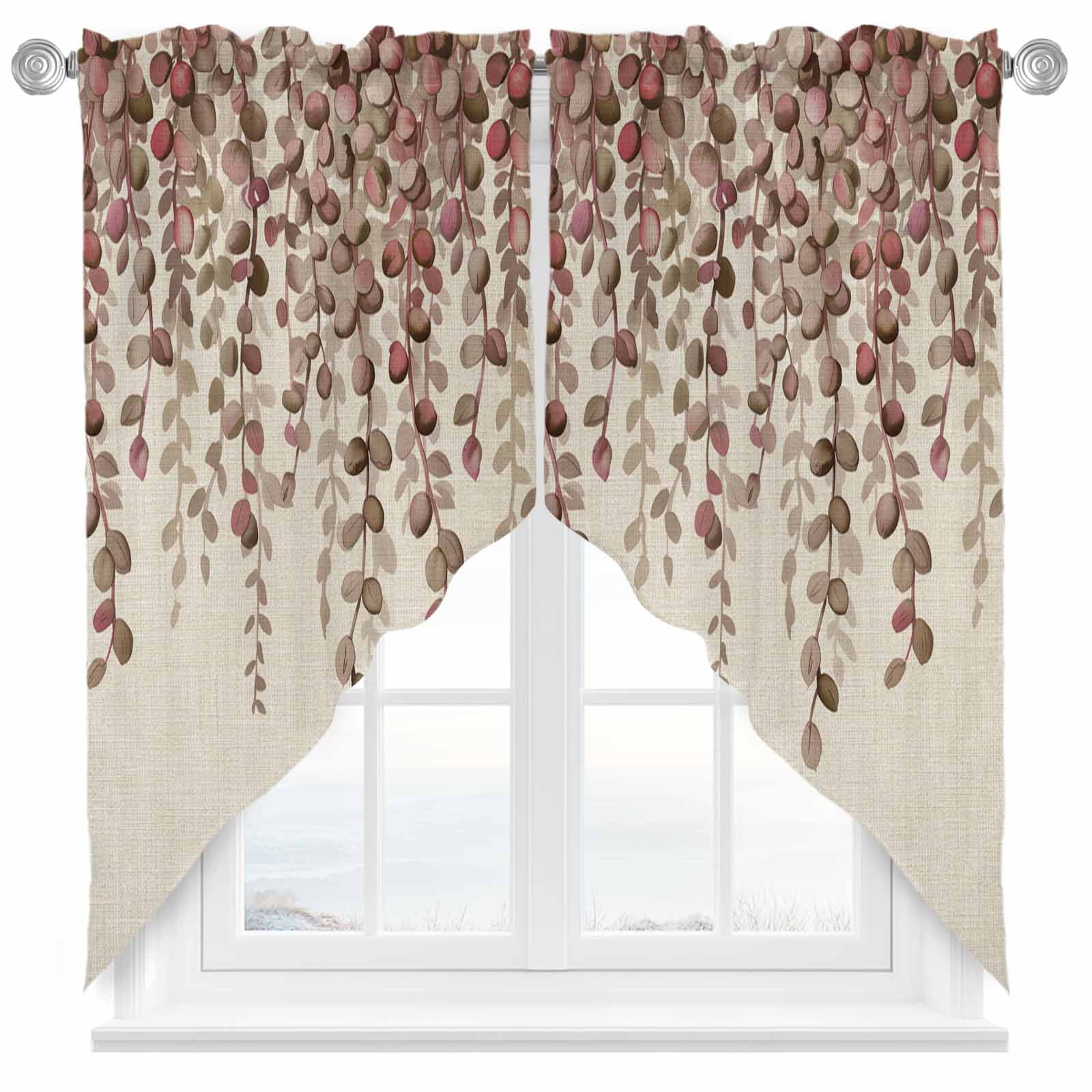 Eucalyptus Leaf Swag Kitchen Curtain Valances, Country Red Leaves Flora ...