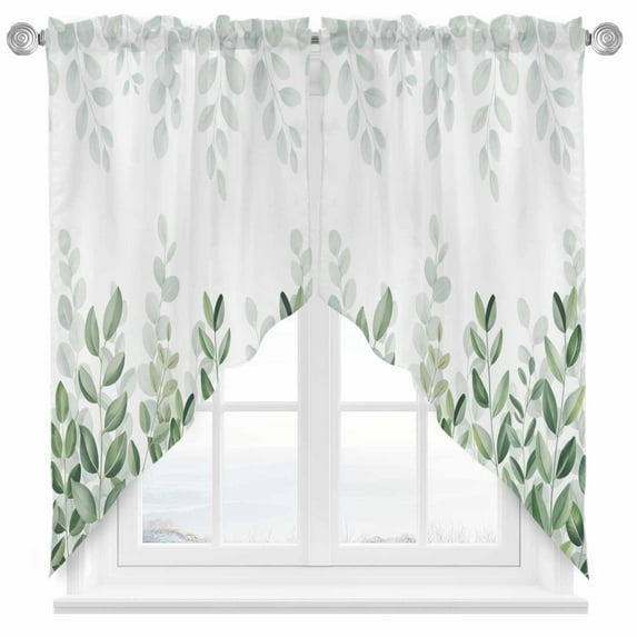 Eucalyptus Leaf Swag Kitchen Curtain Valances, Spring Gradient Sage ...