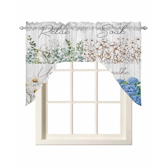 Eucalyptus Leaf Swag Valances for Windows 56 x 36 Hydrangeas Cotton Rod ...