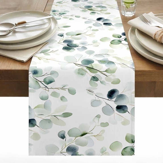 Eucalyptus Leaf Table Runner 13x90 inch Spring Watercolor Sage Green ...
