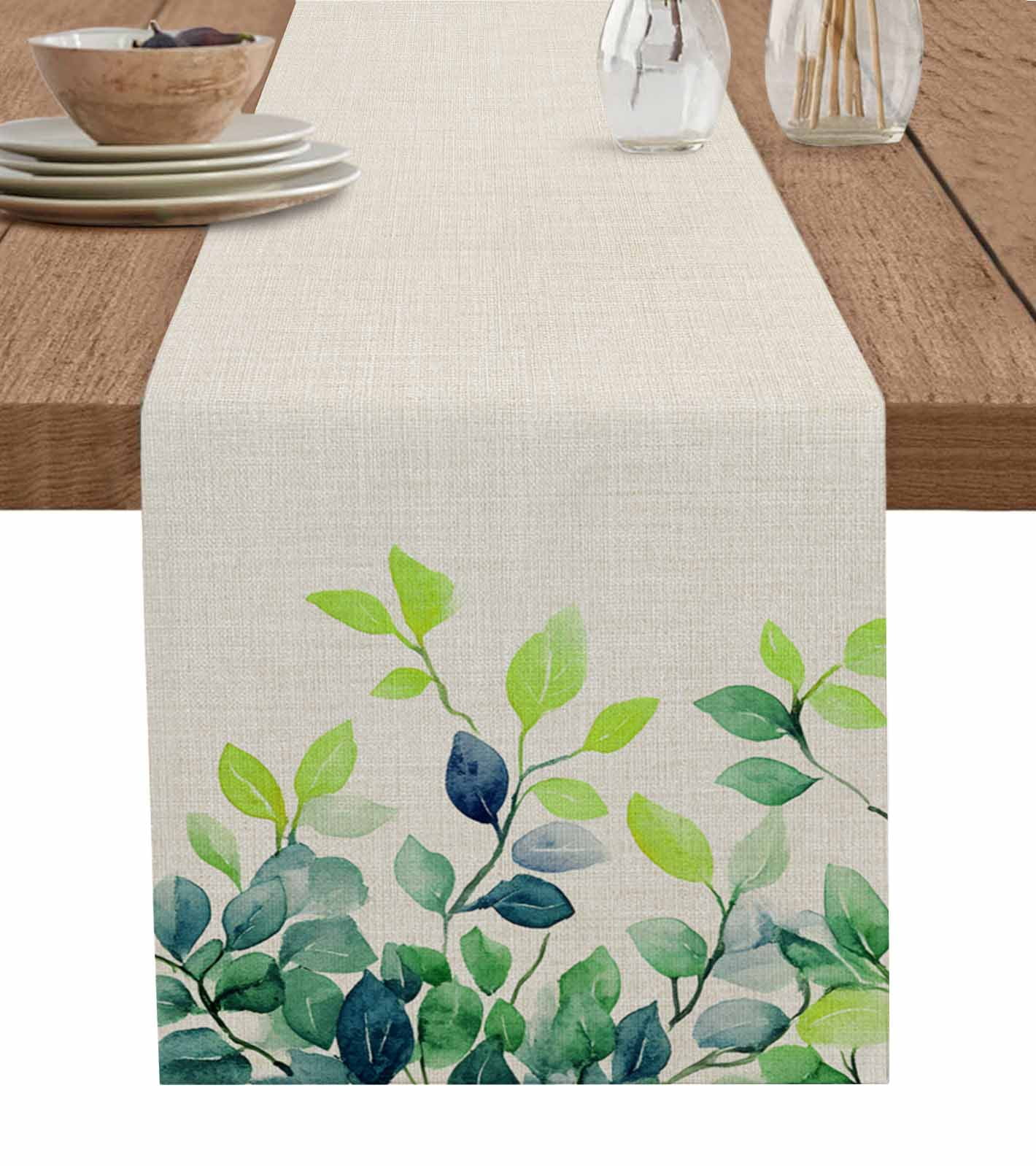 Eucalyptus Leaf Table Runner 72 Inches, Farmhouse Spring Leaves Plants ...