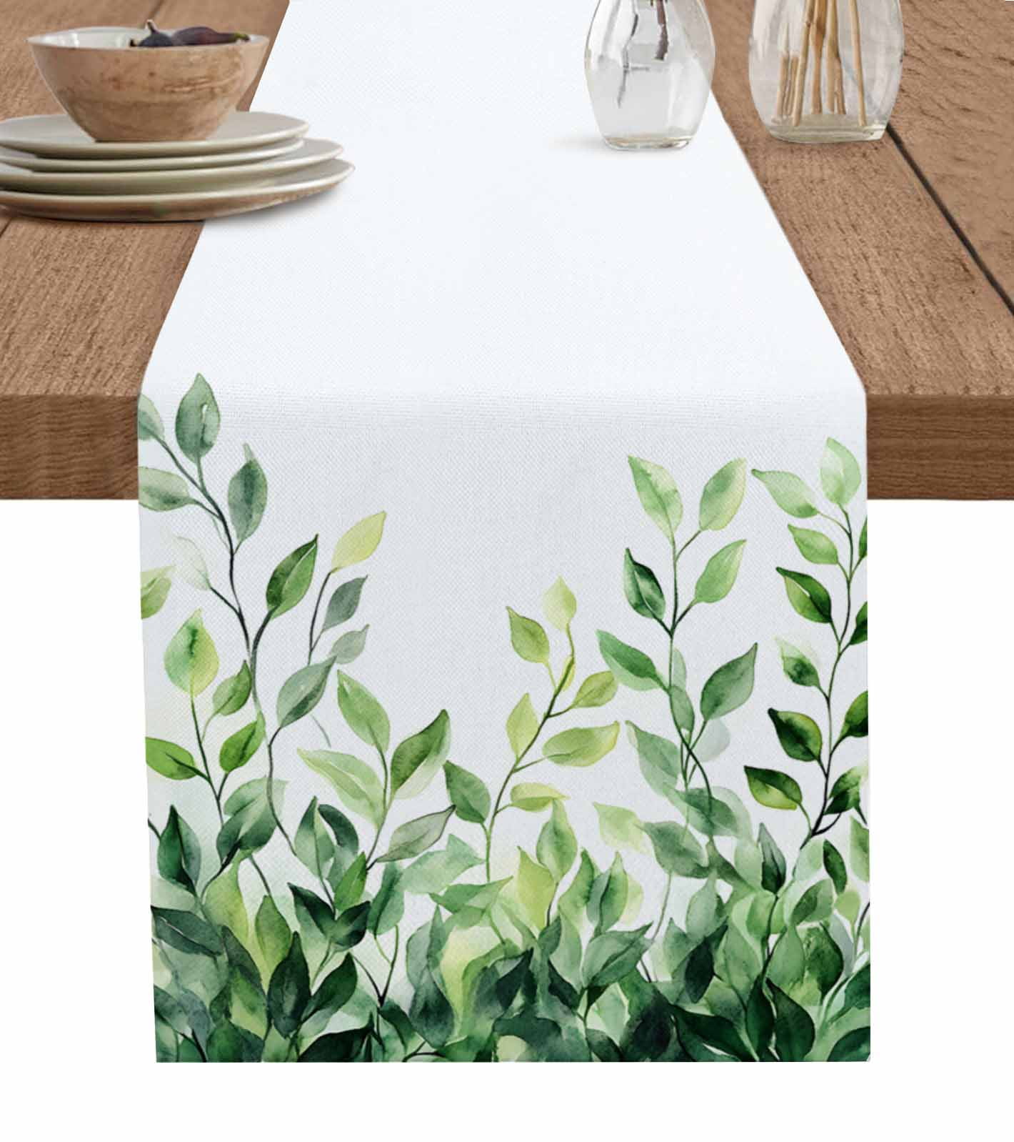 Eucalyptus Leaf Table Runner 72 Inches, Spring Green Botanical Leaves ...