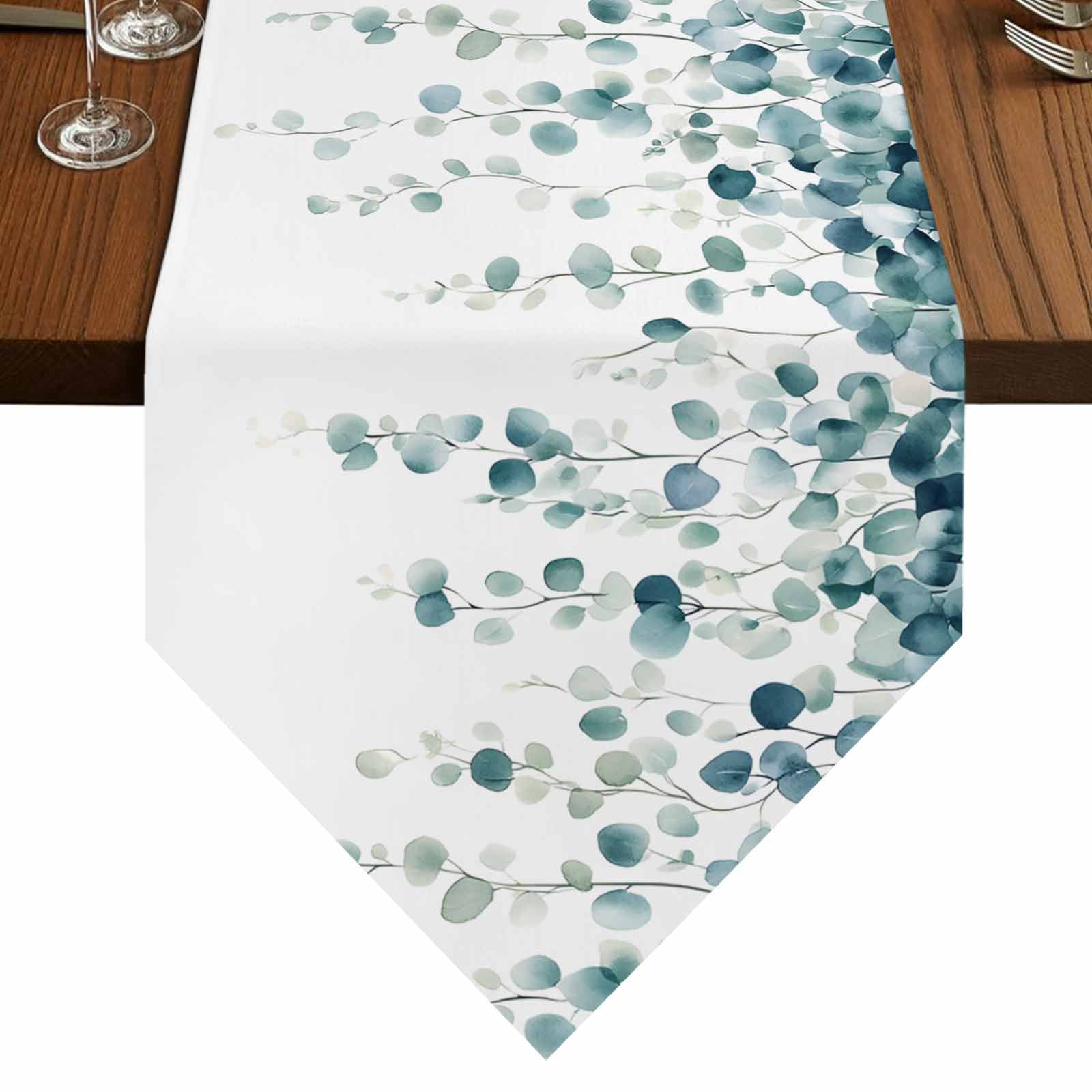 Eucalyptus Leaf Table Runner for Dining Room, Green Gradient Leaves ...