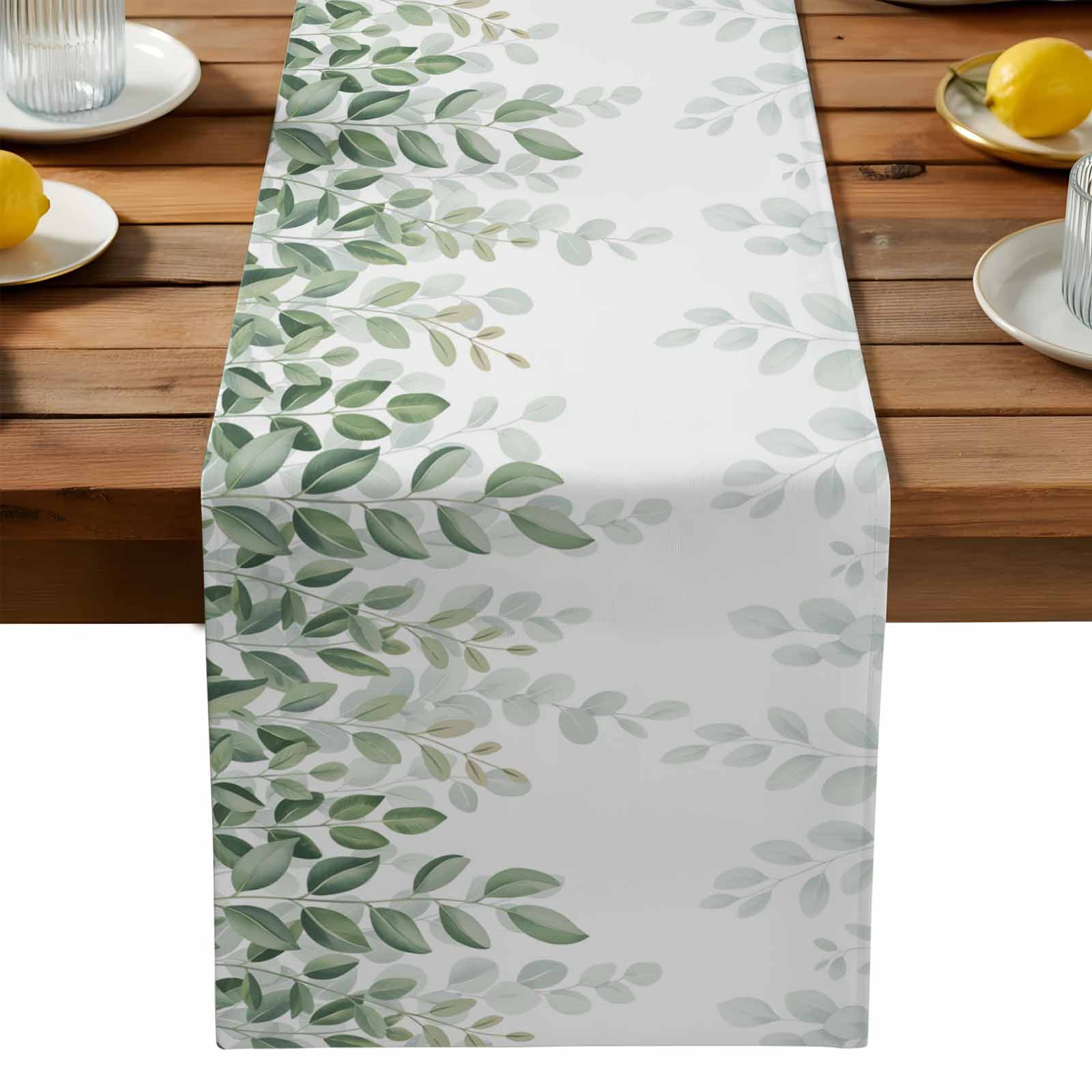 Eucalyptus Leaf Table Runner, Spring Gradient Sage Green Watercolor ...