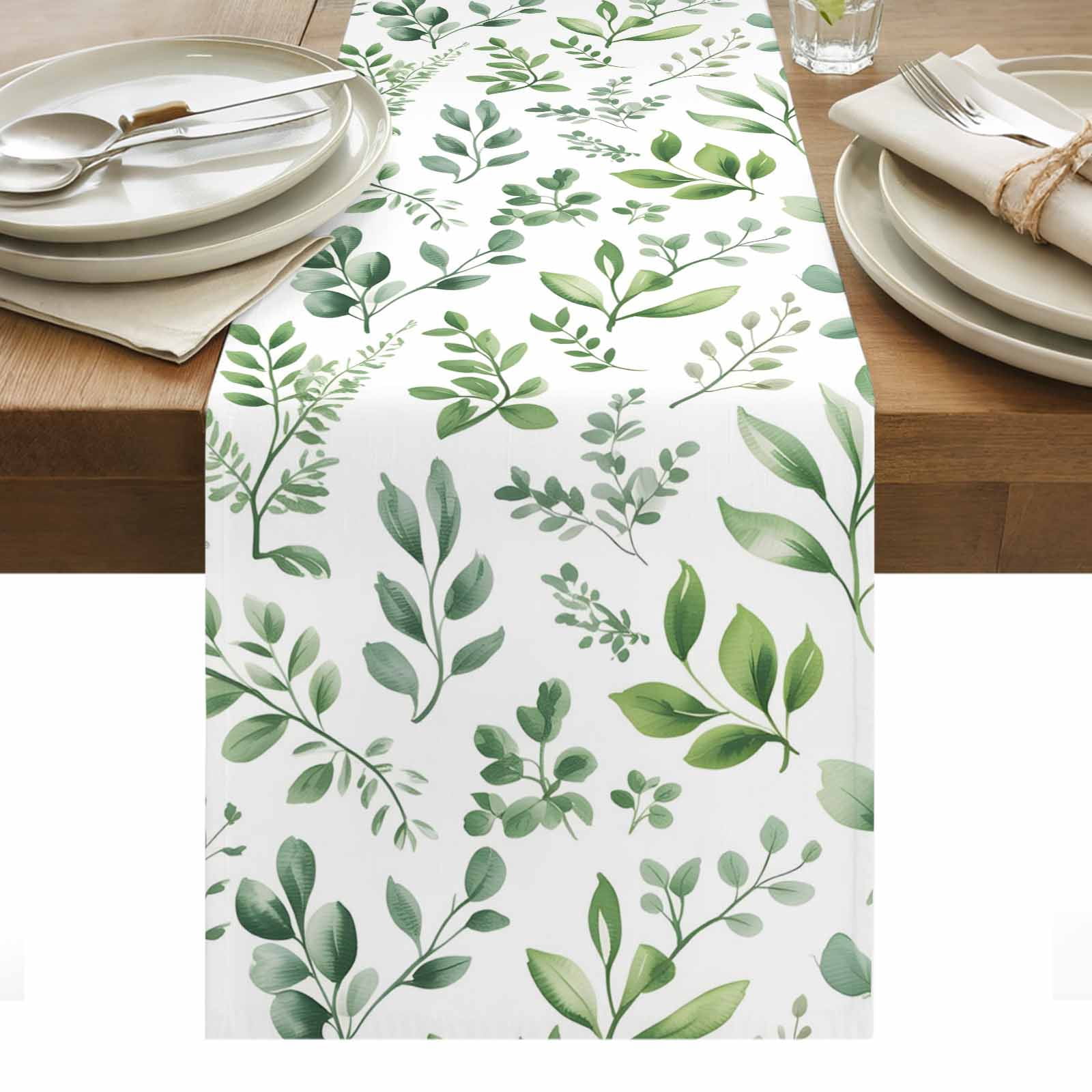 Eucalyptus Leaf Table Runner Watercolor Spring Summer Country Green ...