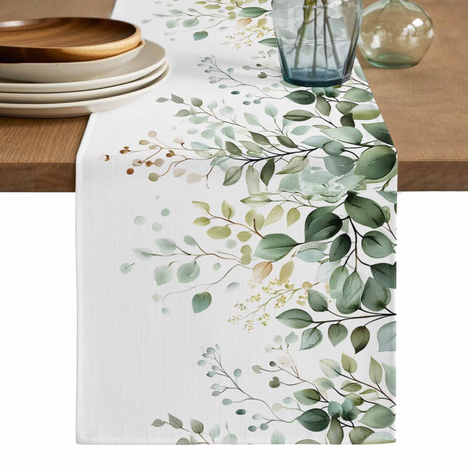 Eucalyptus Leaf Table Runner, Weeping Green Botanical Summer Washable ...