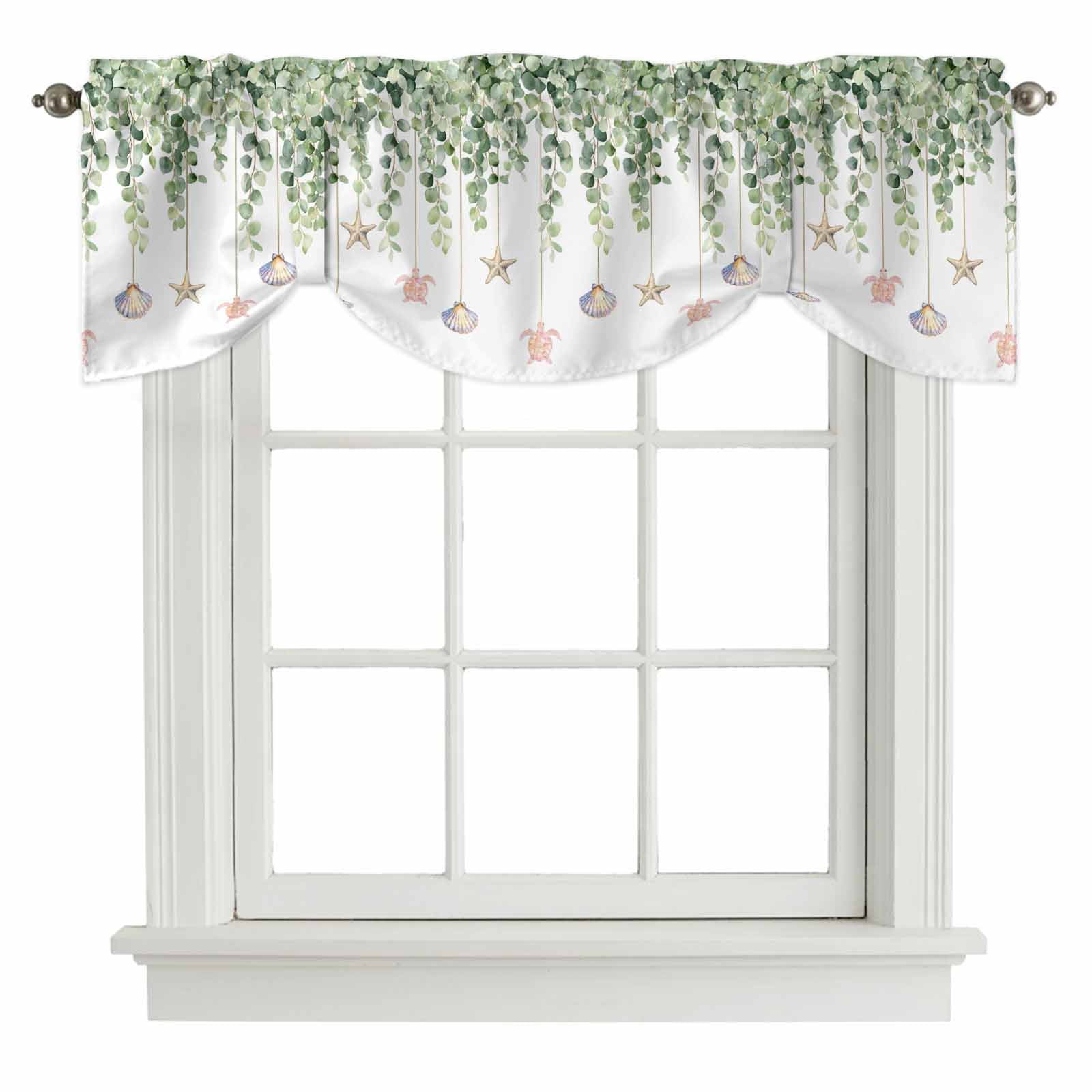 Eucalyptus Leaf Tie Up Valance Curtains Summer Shell Sea Turtle ...