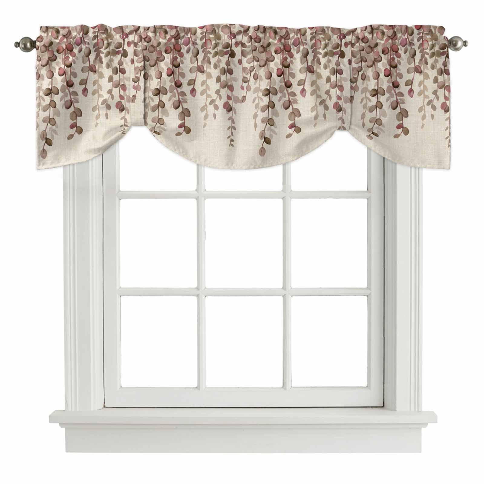Eucalyptus Leaf Tie Up Valance for Windows, Country Red Leaves Flora ...