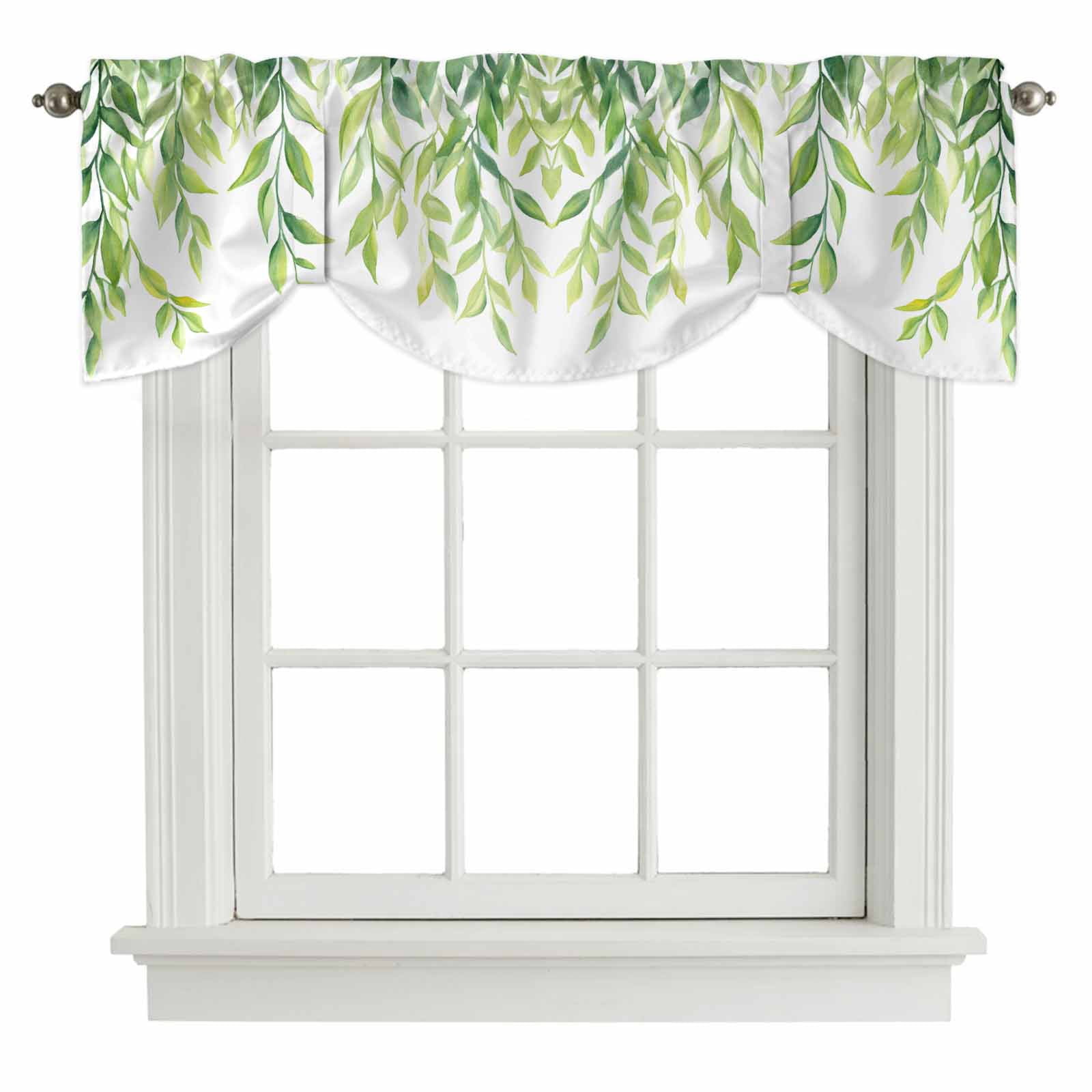 Eucalyptus Leaf Tie Up Valance for Windows, Watercolor Sage Green ...