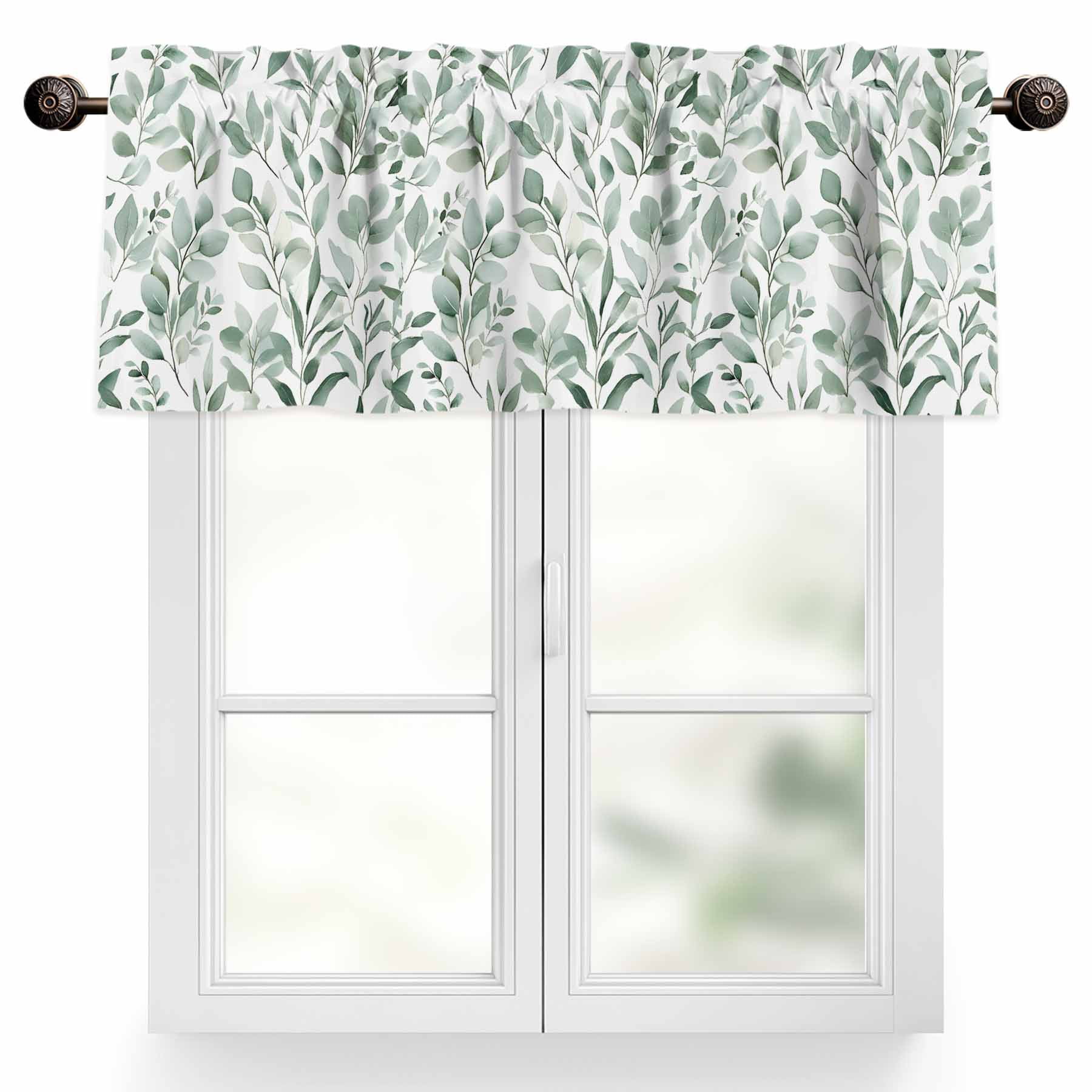 Eucalyptus Leaf Valances for Windows, 42 x 12in, Green Botanical Rustic ...
