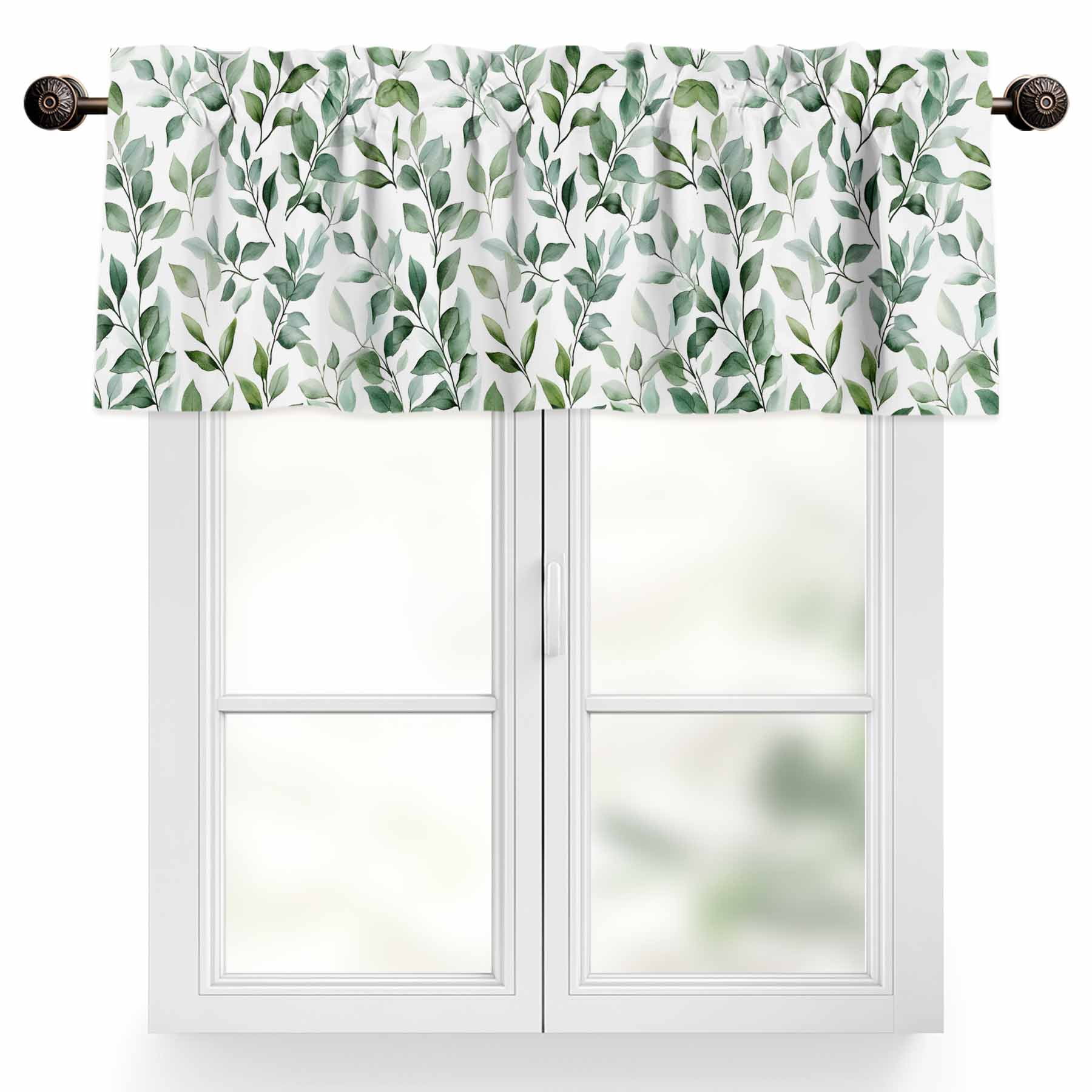 Eucalyptus Leaf Valances for Windows, 42 x 12in, Green Plant Watercolor ...