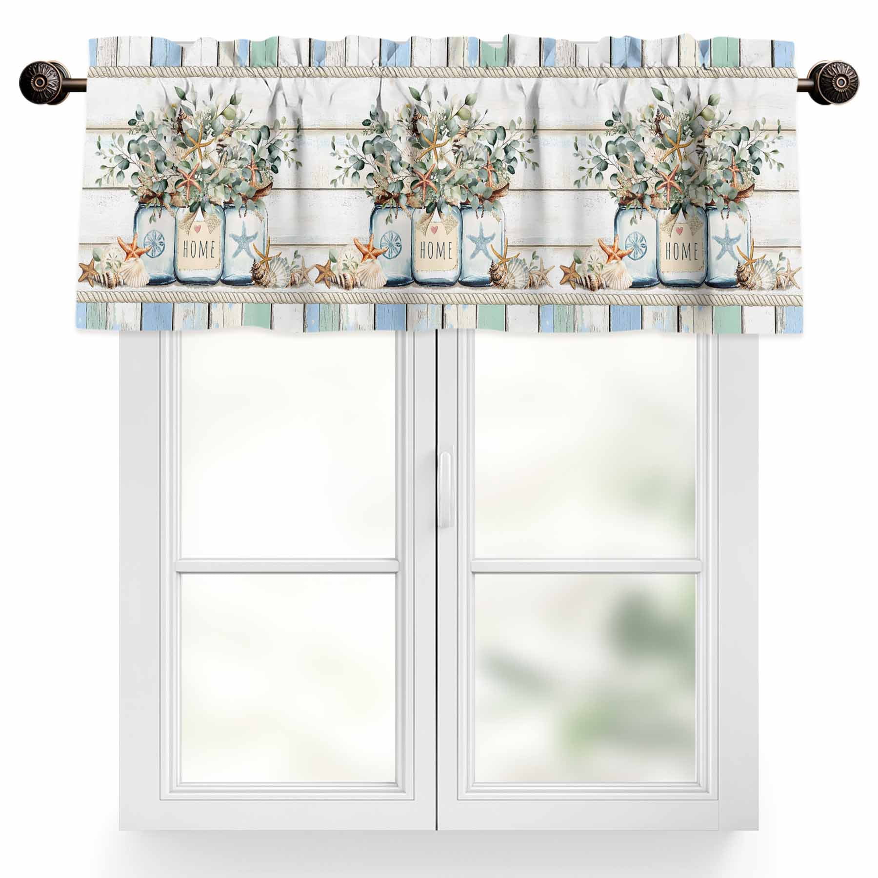 Eucalyptus Leaf Valances for Windows, 42 x 12in, Starfish Shell Vase ...
