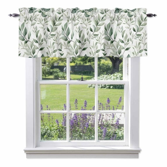 Eucalyptus Leaf Valances for Windows, Green Plant Watercolor Farmhouse ...