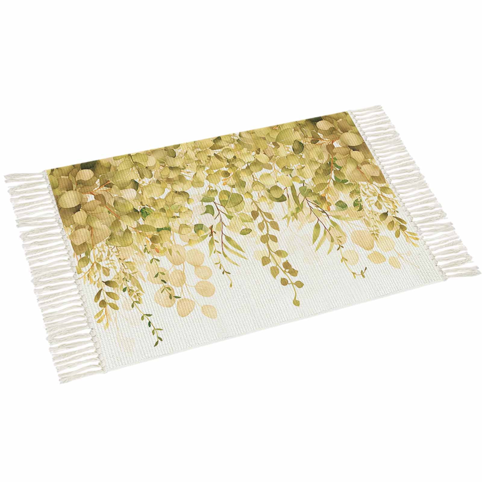 Eucalyptus Leaf Yellow Area Rug 4x6 Living Room Rug with Tassel Woven ...