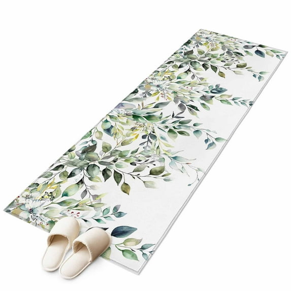 Eucalyptus Leaves 2'x6' Runner Rug, Watercolor Weeping Teal Botanical ...