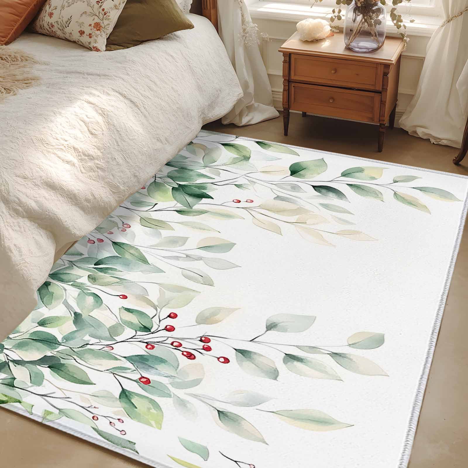 Eucalyptus Leaves 4x6 Area Rugs, Spring Botanical Pastoral Watercolor ...