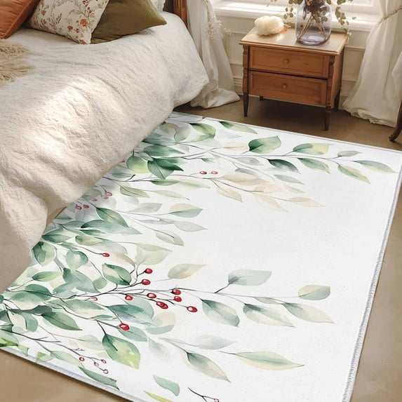 Eucalyptus Leaves 4x6 Area Rugs, Spring Botanical Pastoral Watercolor ...
