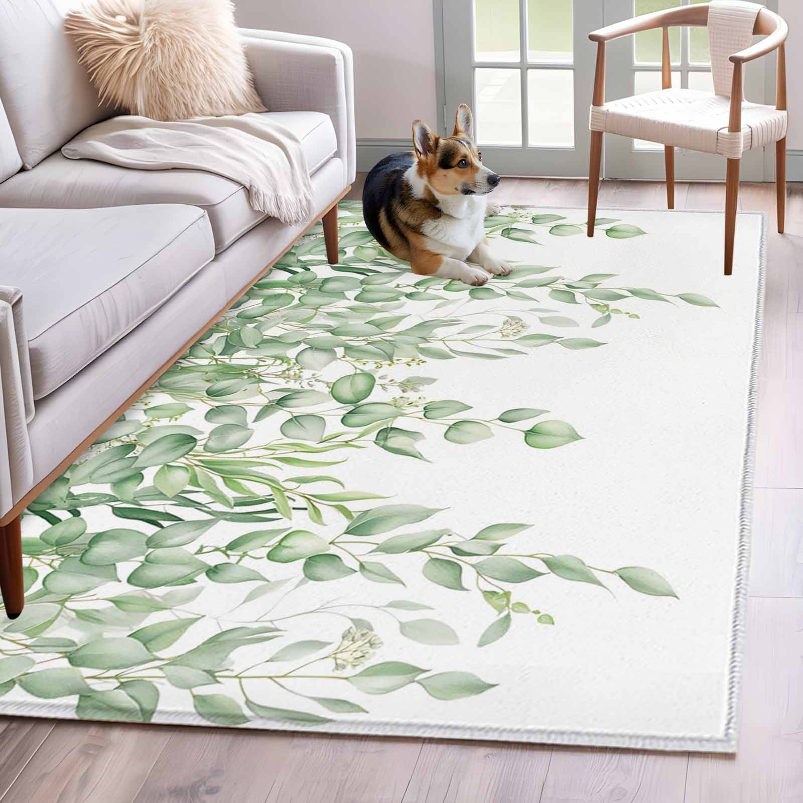 Eucalyptus Leaves Area Rug 4x6 Washable Rug Non Slip Green Summer ...