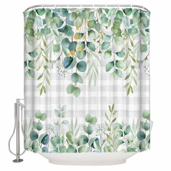 Eucalyptus Leaves Bathroom Shower Curtains with 12 Hooks Polyester ...