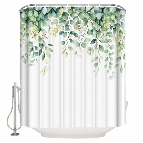 Eucalyptus Leaves Bathroom Shower Curtains with 12 Hooks Polyester ...