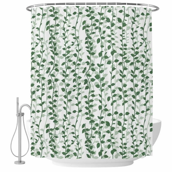 Eucalyptus Leaves Bathroom Shower Curtains with Hooks, Spring Pastoral ...