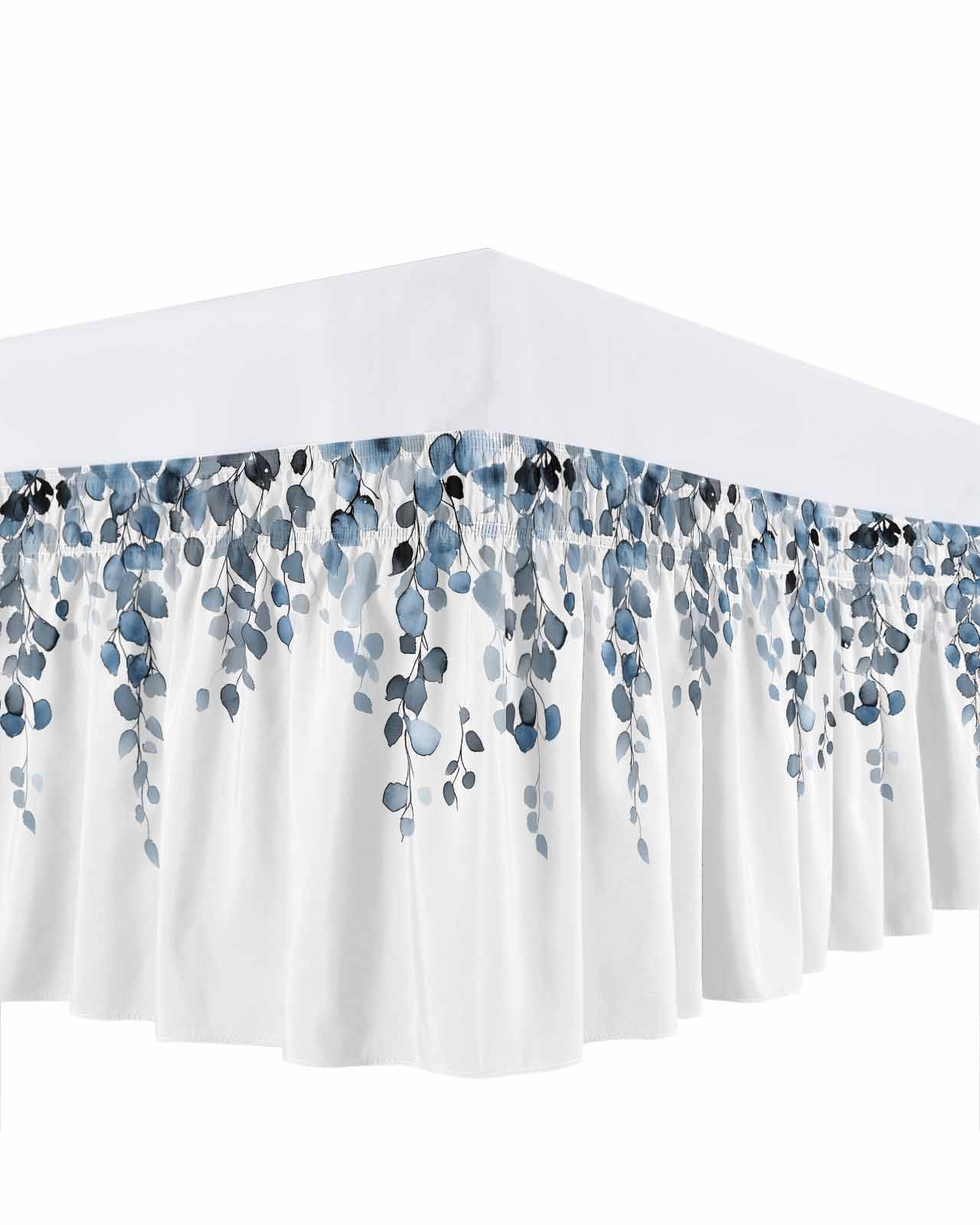 Eucalyptus Leaves Bed Skirt King Size 18" Drop Watercolor Light Blue ...